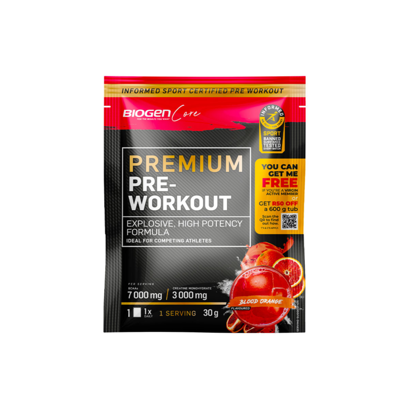Biogen Premium Pre-Workout Single Serving Blood Orange – 30g